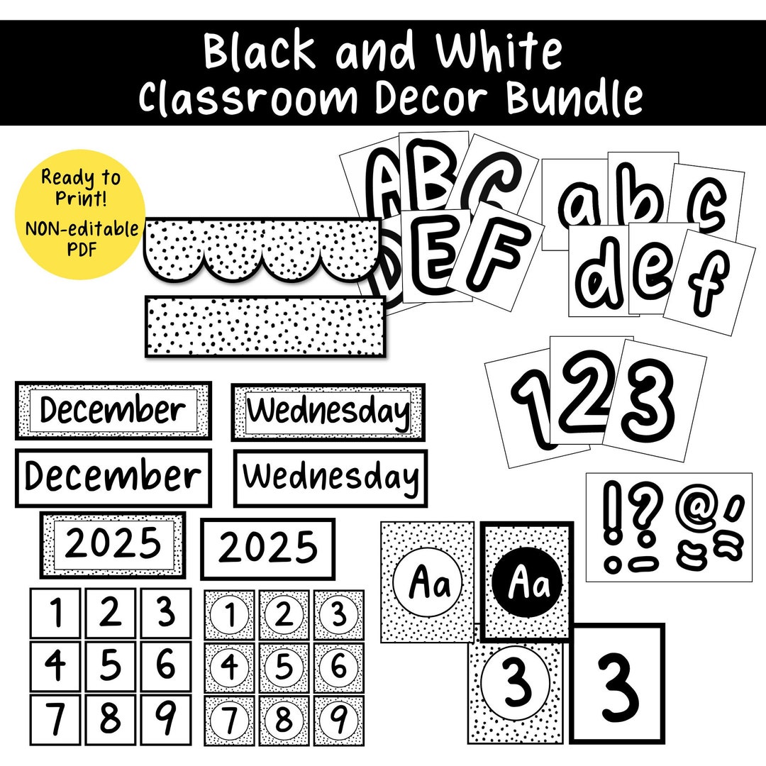 Black and White Classroom Decor Bundle, Printer Friendly Classroom ...