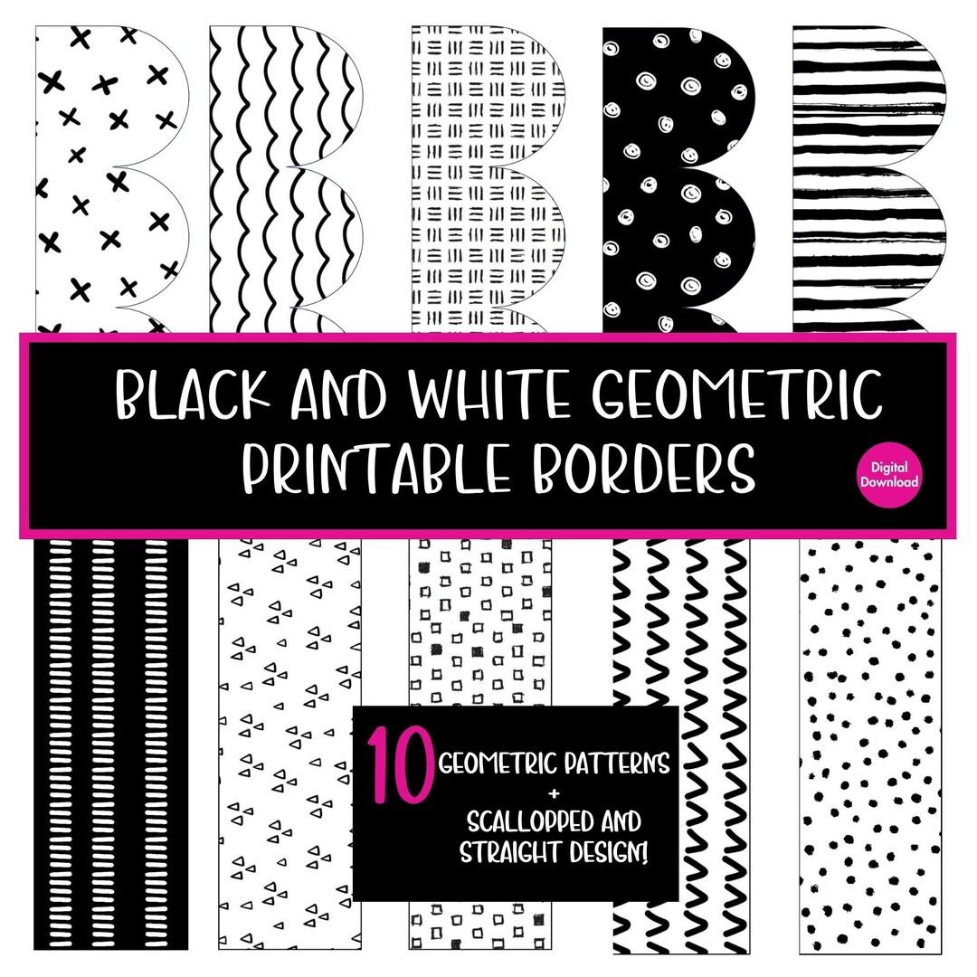 Black and White Bulletin Board Border, Geometric Bulletin Board Boarder ...