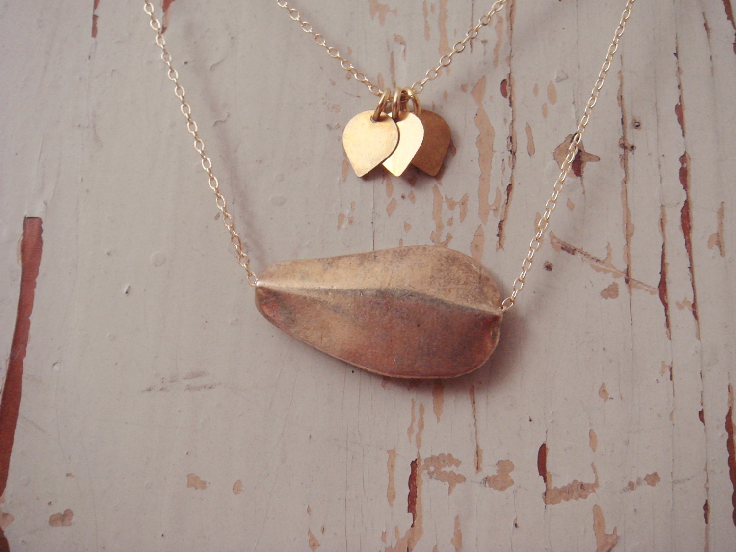 Two Tier Gold Bean and Triple Spade Necklace - Etsy