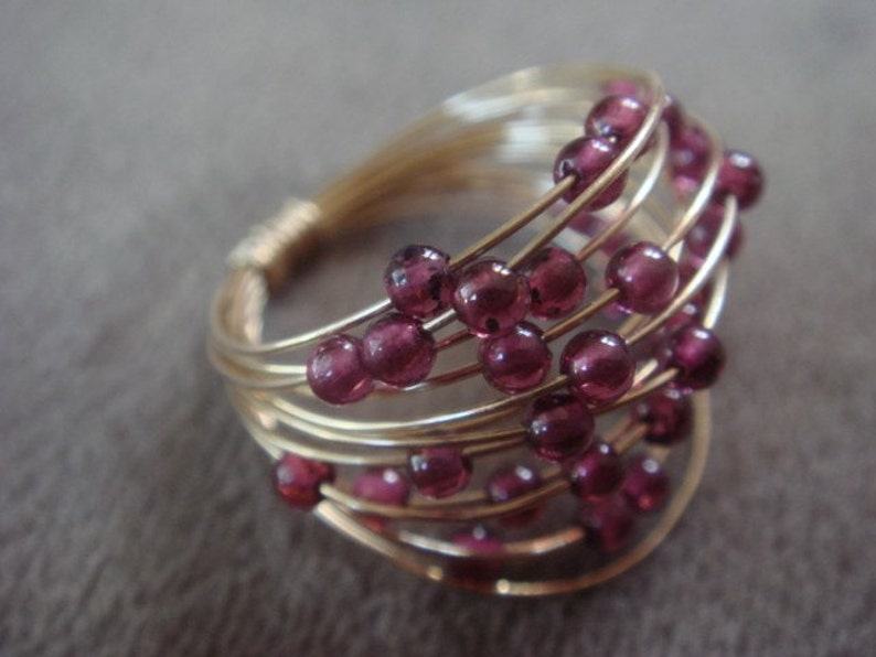 Teeny Garnet Spiral Gold Ring - Etsy