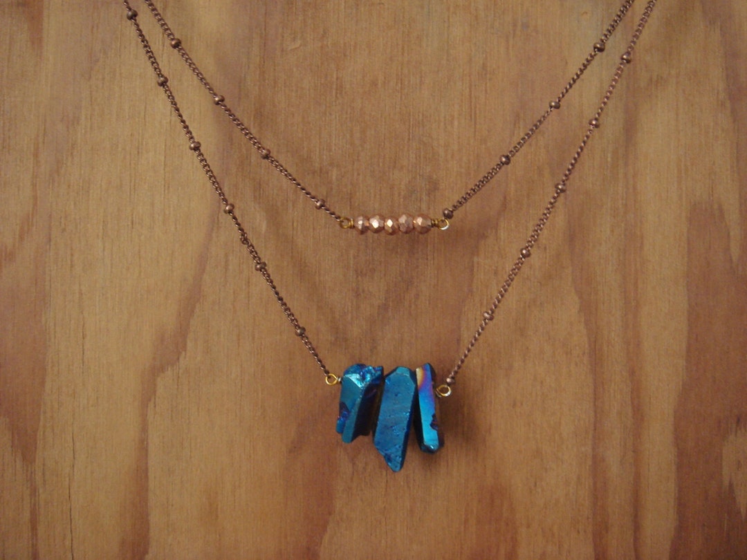 Aura Quartz & Rose Pyrite Two Tier Copper Necklace - Etsy