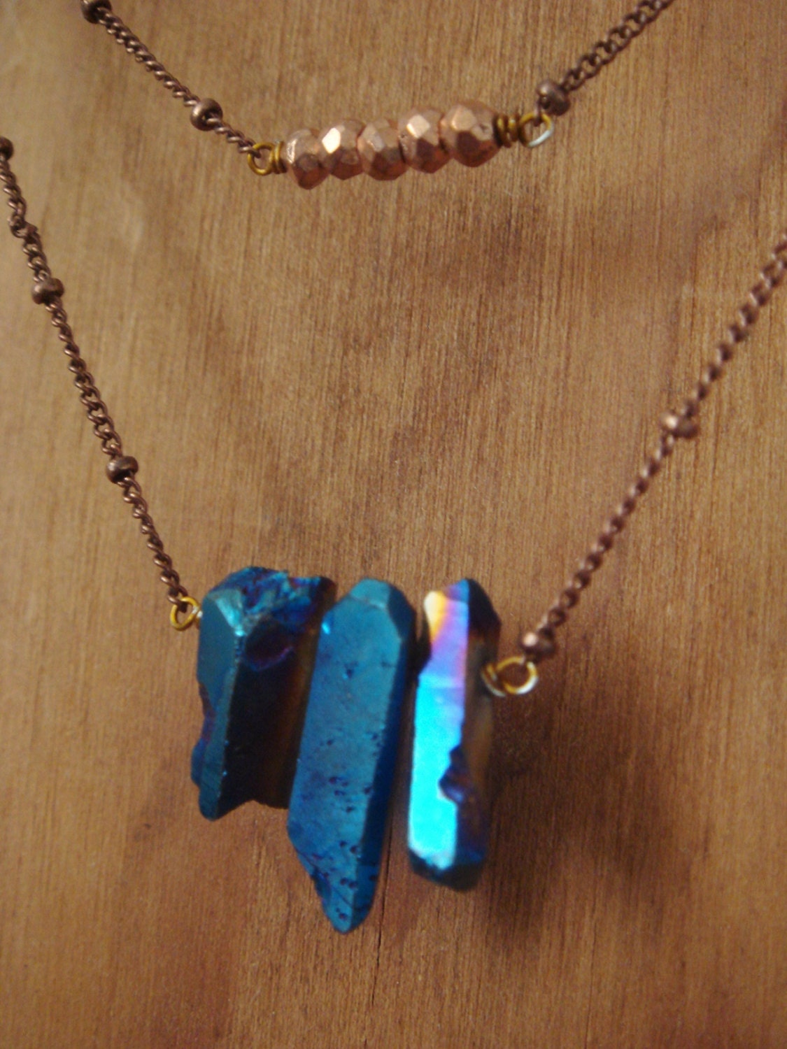 Aura Quartz & Rose Pyrite Two Tier Copper Necklace - Etsy