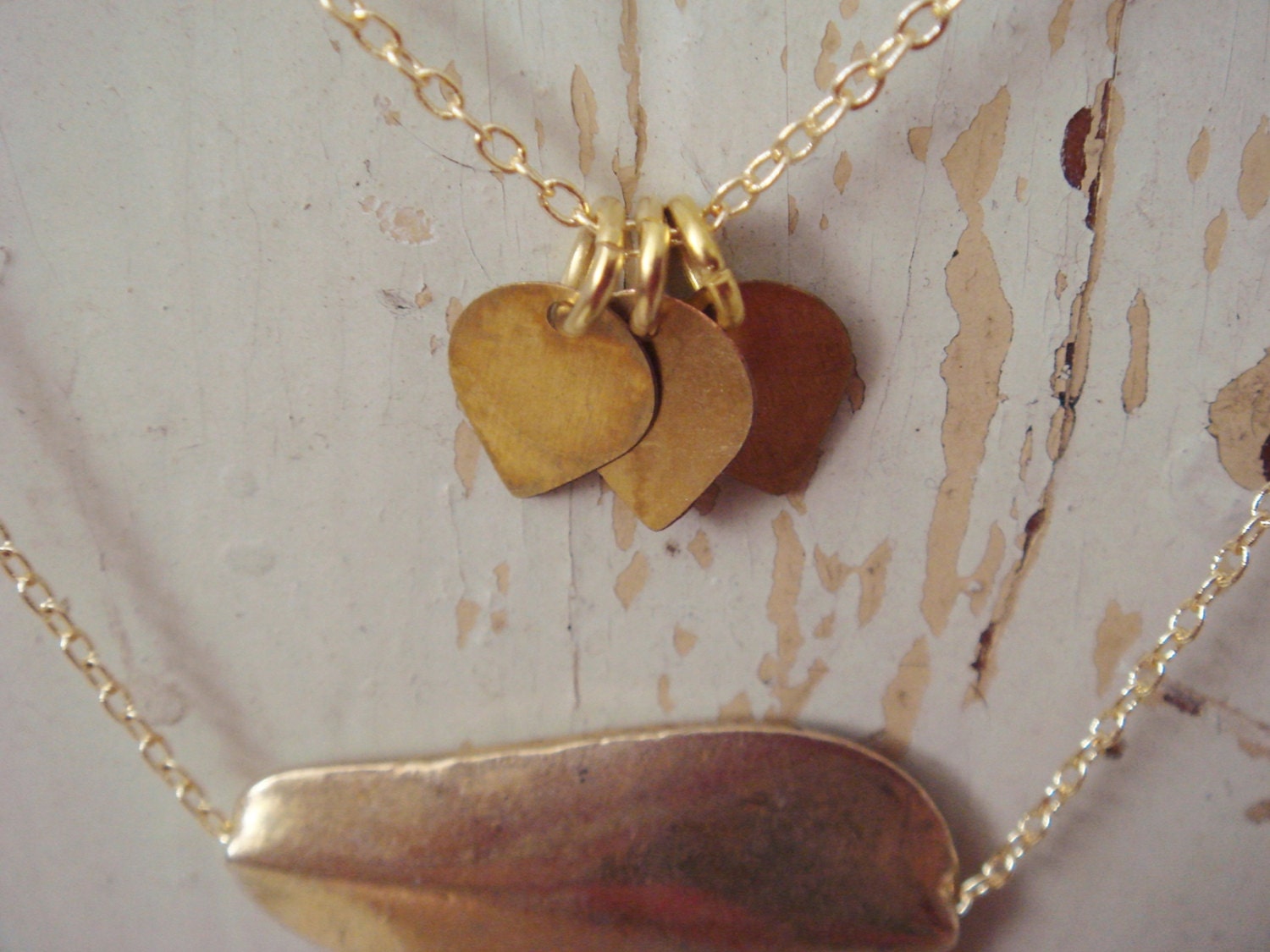 Two Tier Gold Bean and Triple Spade Necklace - Etsy