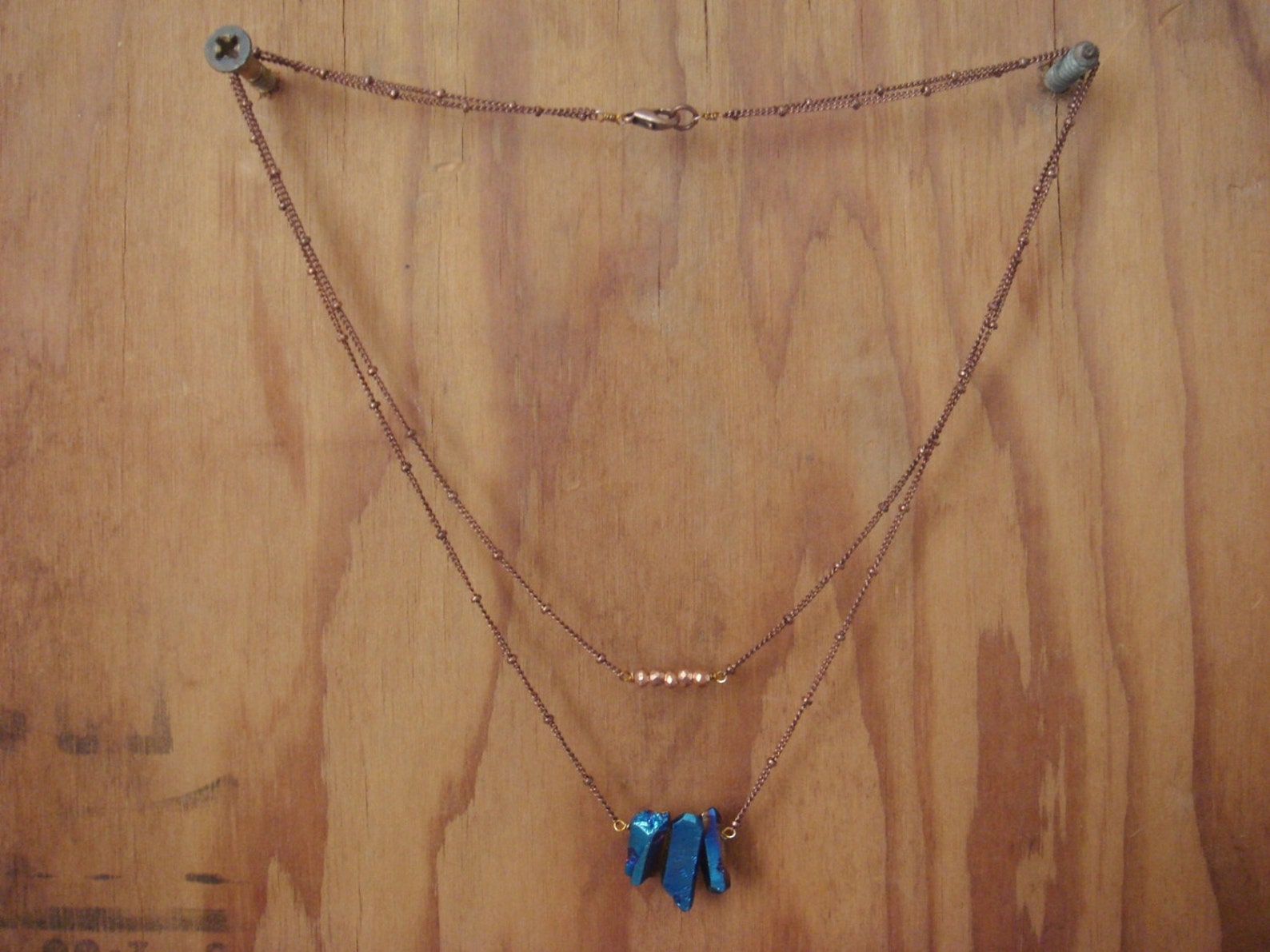 Aura Quartz & Rose Pyrite Two Tier Copper Necklace - Etsy