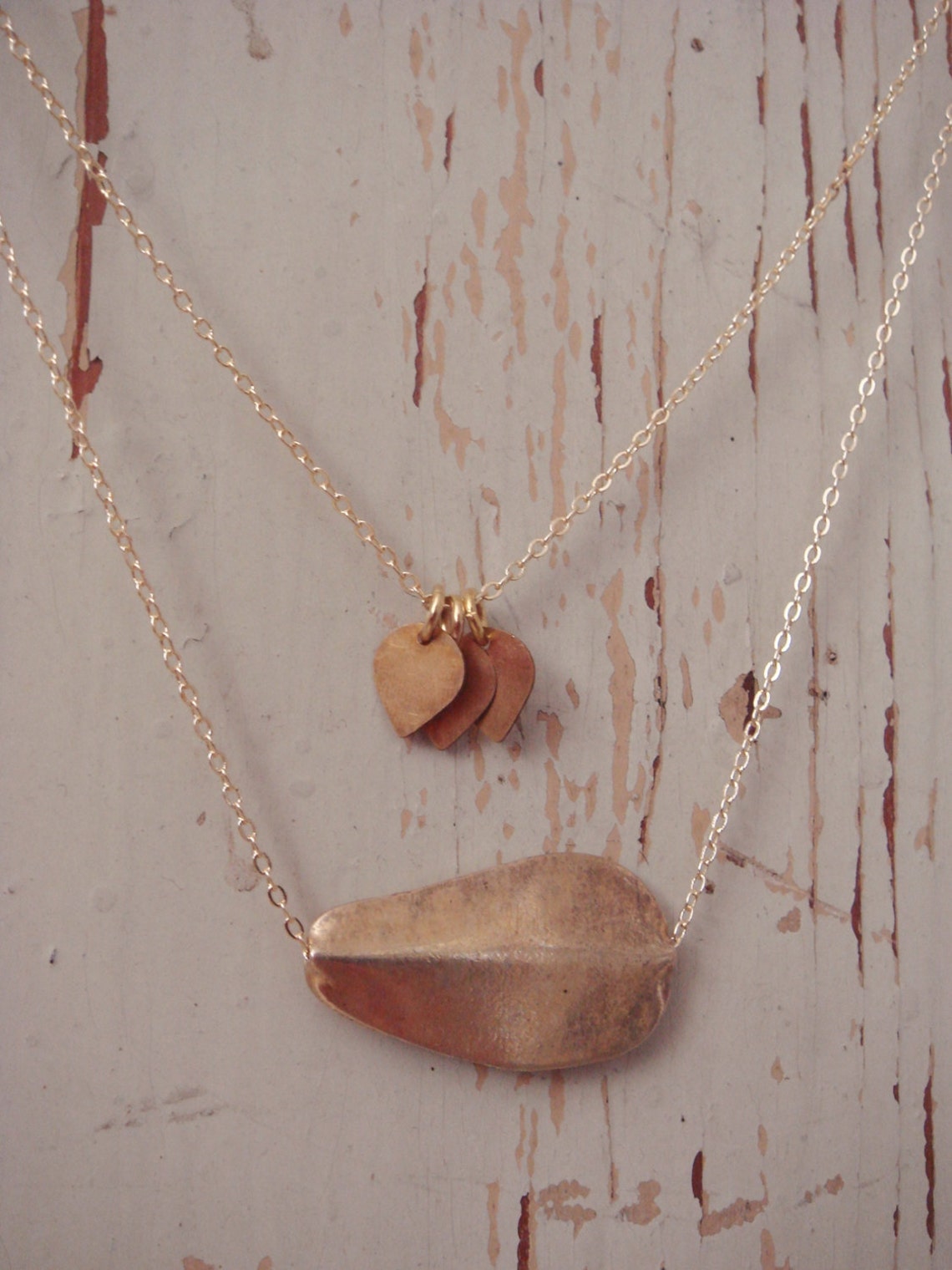 Two Tier Gold Bean and Triple Spade Necklace - Etsy