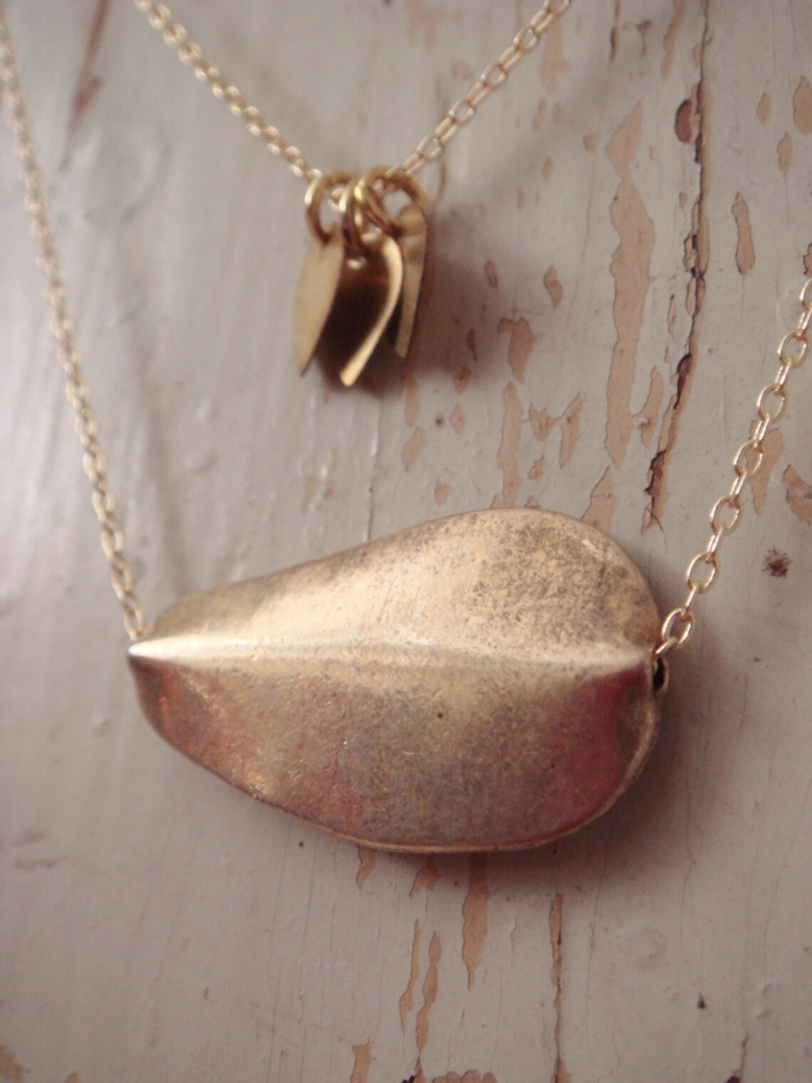 Two Tier Gold Bean and Triple Spade Necklace - Etsy