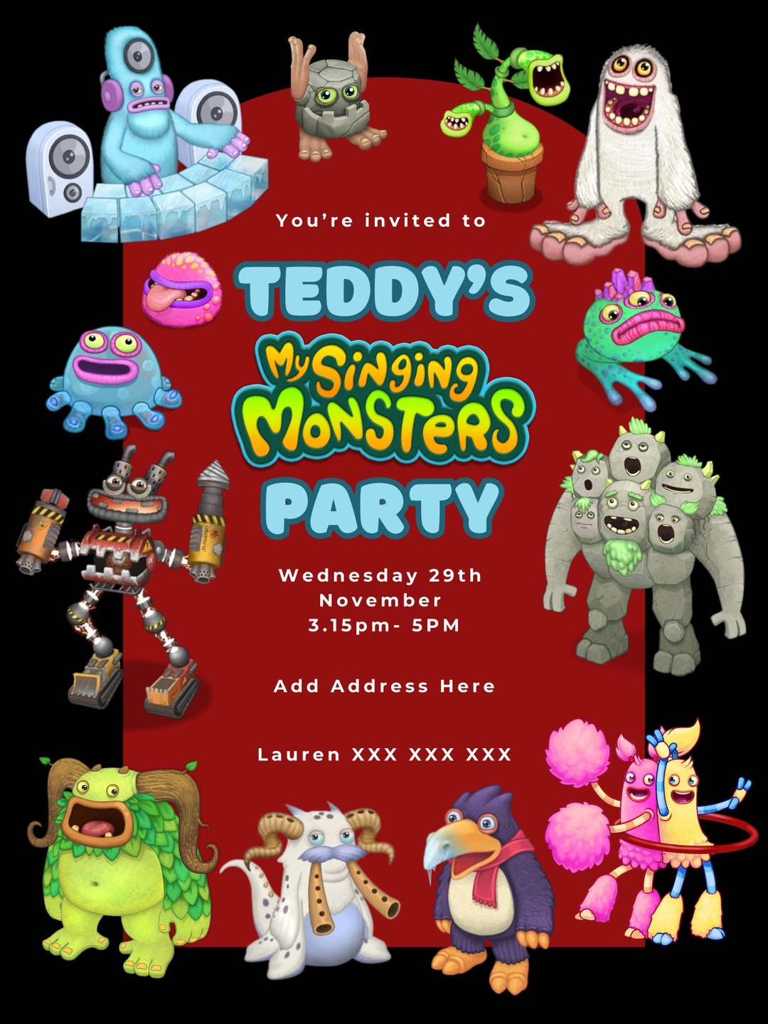 My Singing Monsters Party Invitation Template Editable Canva Invite for ...