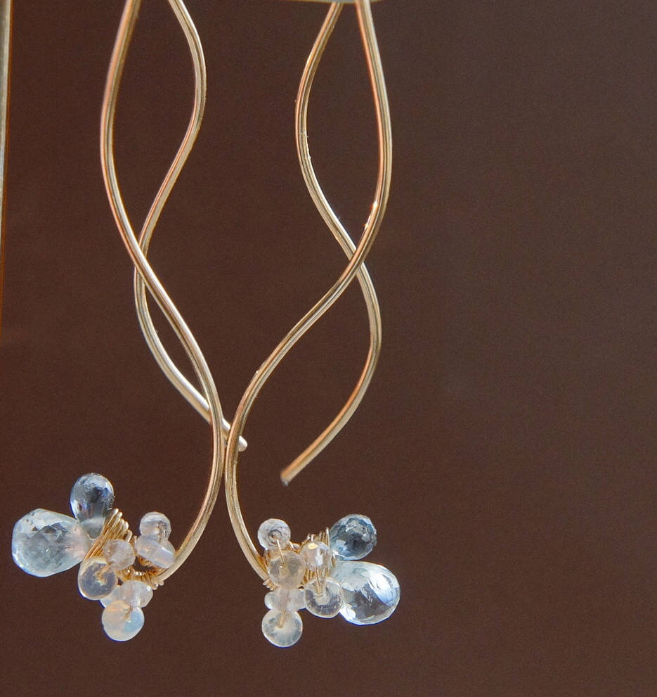 Aquamarine Delicate Wavy Earrings Light Blue Earrings March | Etsy