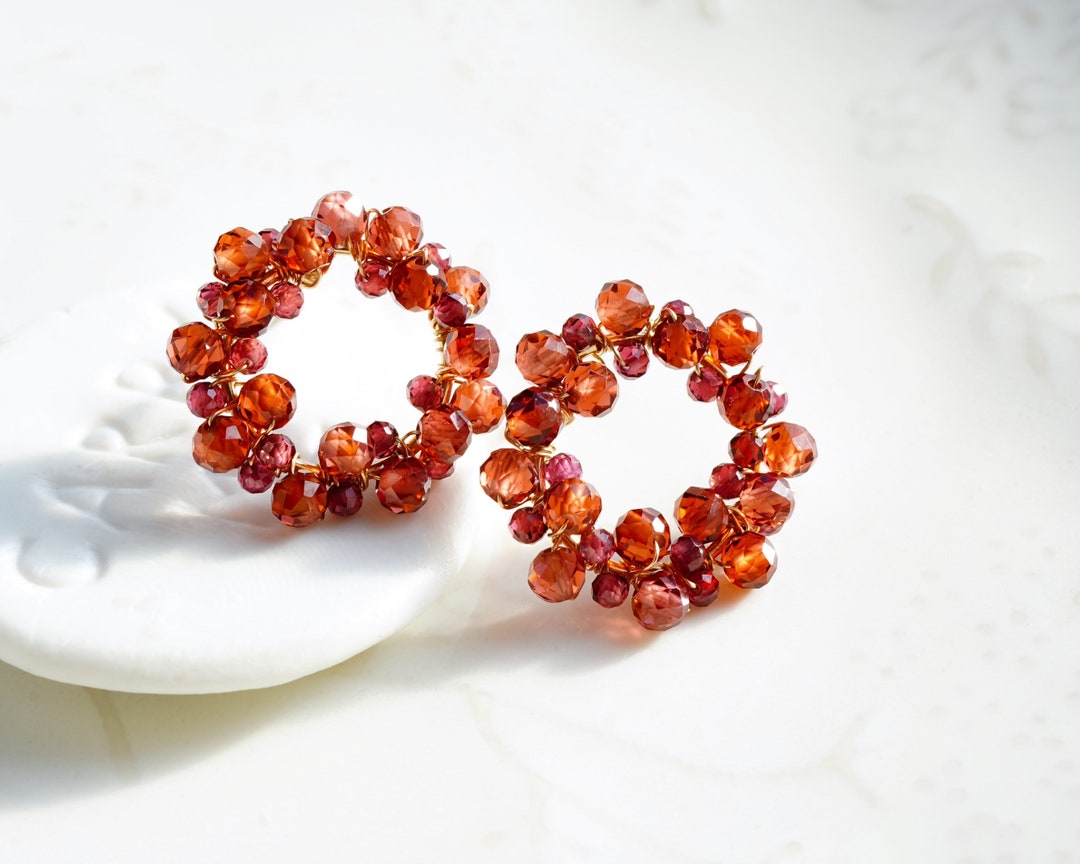 Red Garnet 14K Gold Filled Wreath Earrings, January Birthstone Jewelry ...
