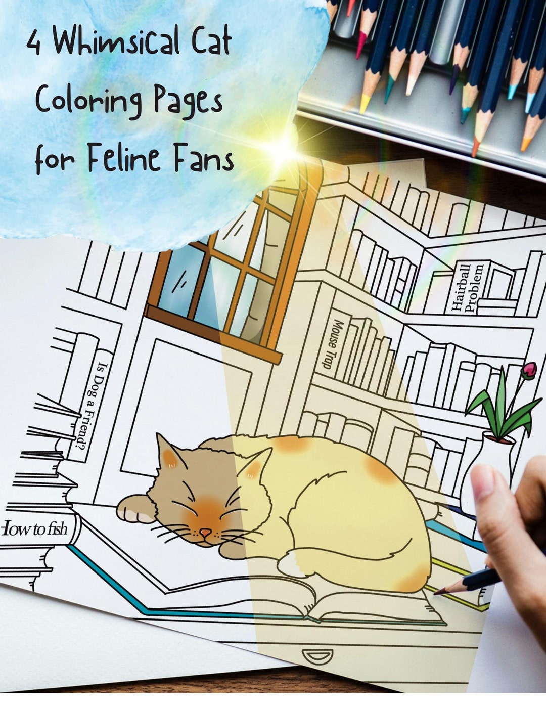 Purrfectly Cozy Four Whimsical Cat Coloring Pages for Feline Fans - Etsy