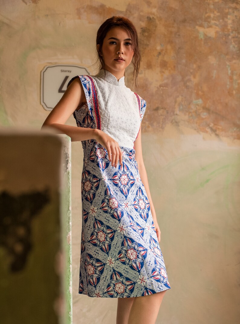 Cobalt Blue and Red Asian Peranakan Motif Batik Cheongsam - Etsy