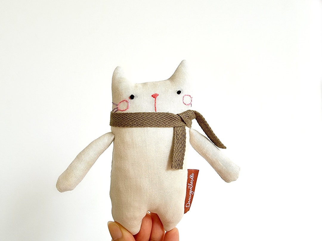 Cat Art Doll, Cat With Scarf, Miniature Doll, Plush Cat, Toy Cat, Cat ...