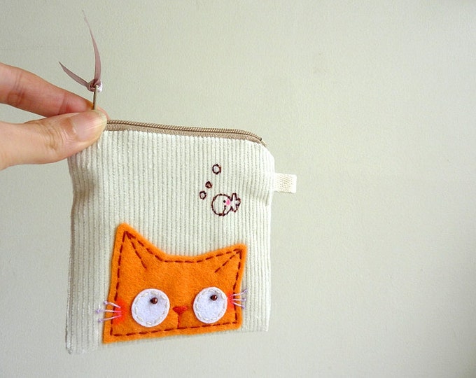 Cat Coin Purse, Cat Zipper Pouch, Cat Purse - Curious Kitty - Etsy