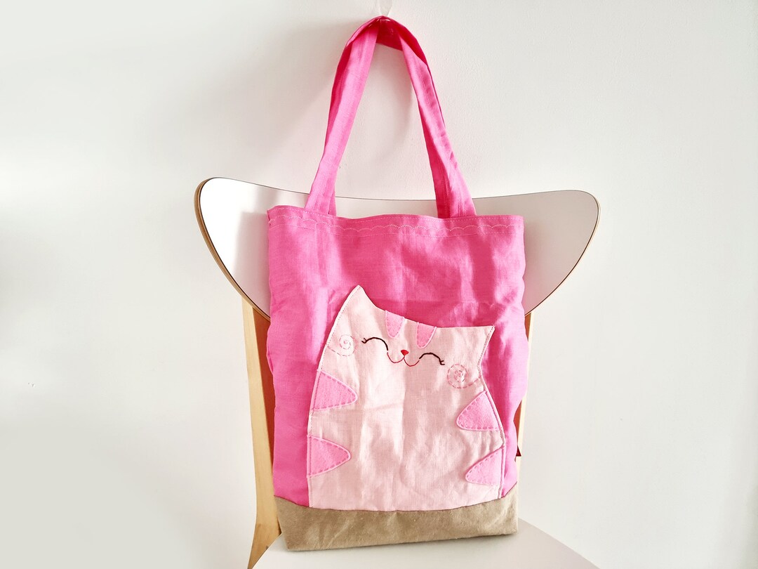 Pink Cat Bag, Pink Cat Tote Bag, Shoulder Bag, Cute Bag, Tote Bag, Bag ...