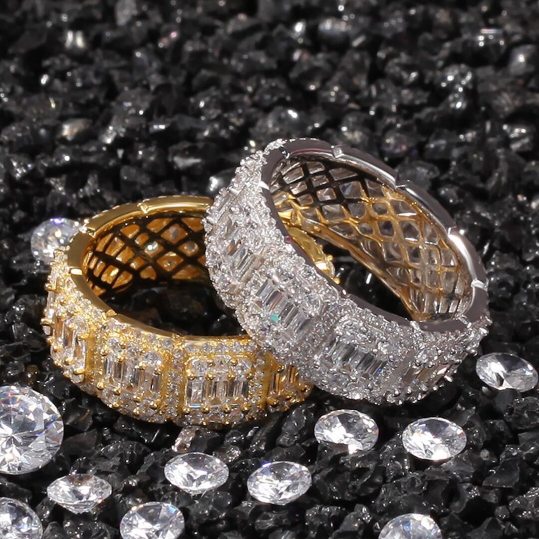Men's Women's Iced Out Rings Hip Hop CZ Diamond Ring, Silver Gold ...