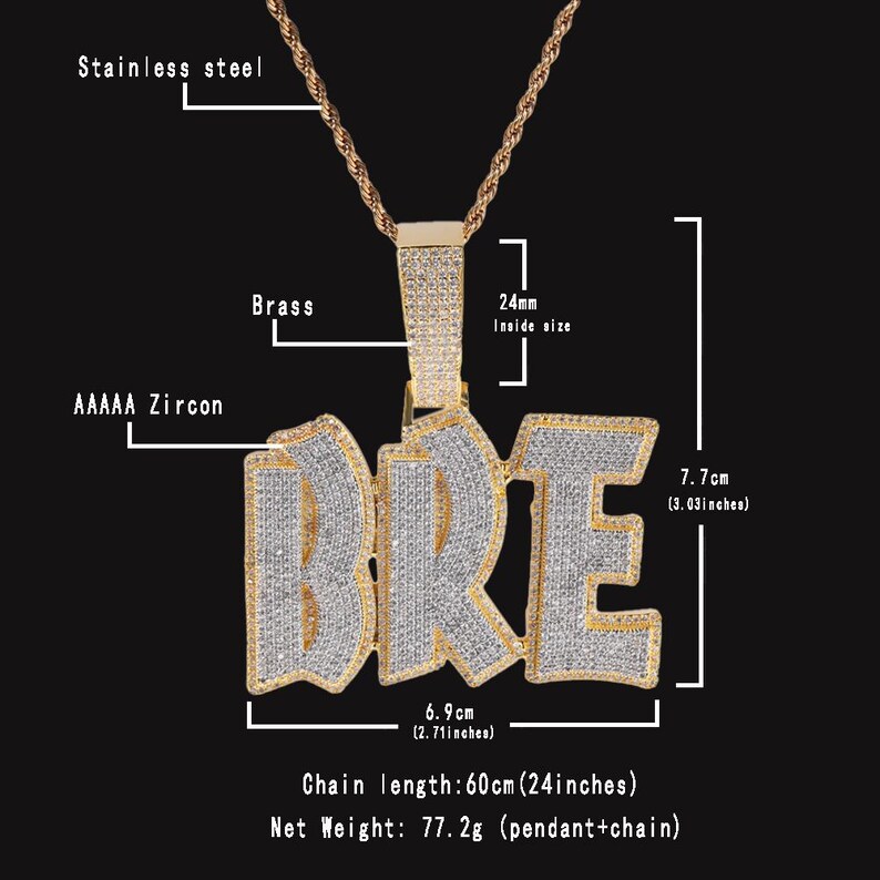 Customize Name Letters Pendant With Gold Silver Chain, Iced Out Custom ...