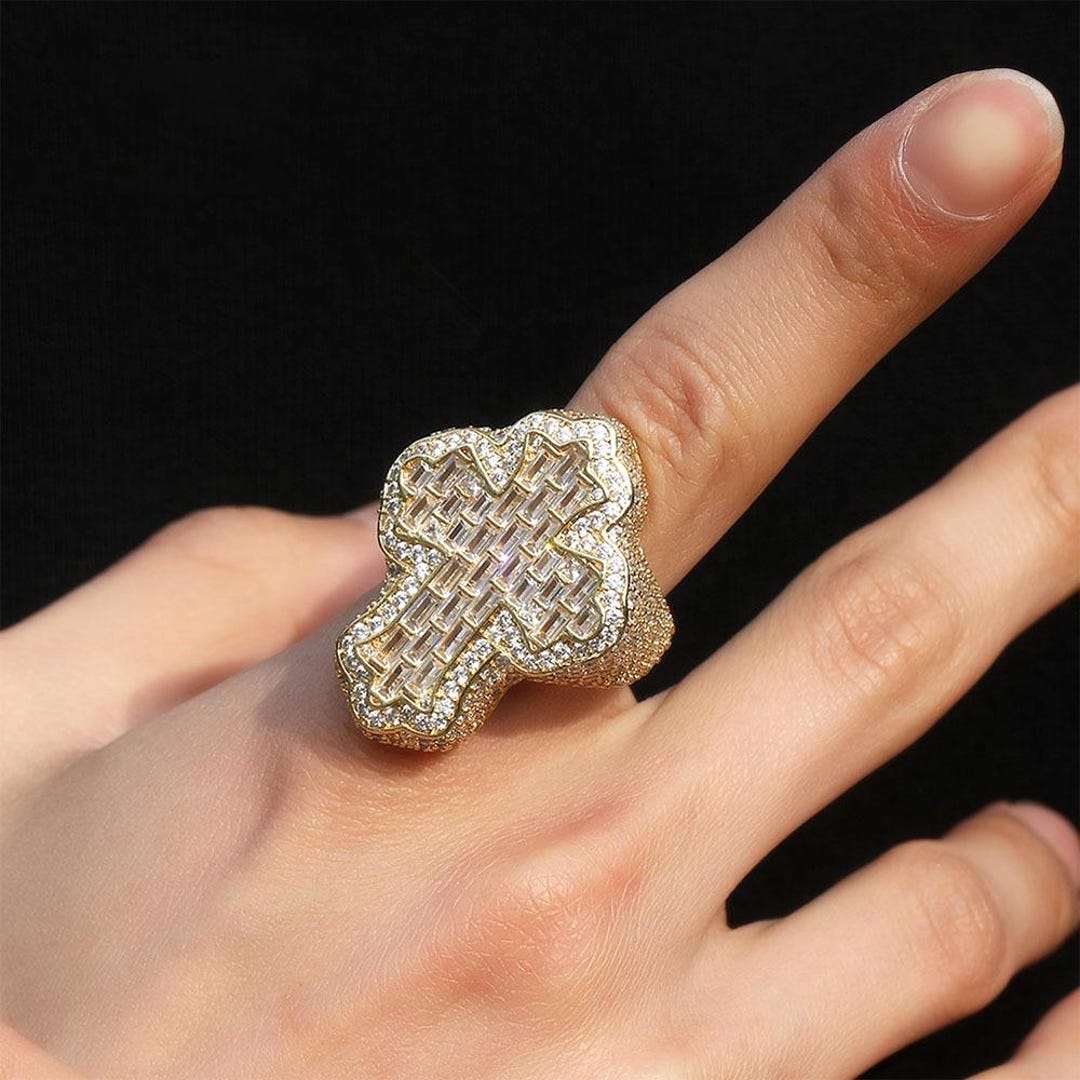 Fully Iced Out 14K Gold Plated CZ Diamond Hip Hop Rings, Punky Rapper ...