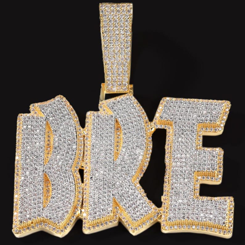 Customize Name Letters Pendant With Gold Silver Chain, Iced Out Custom ...