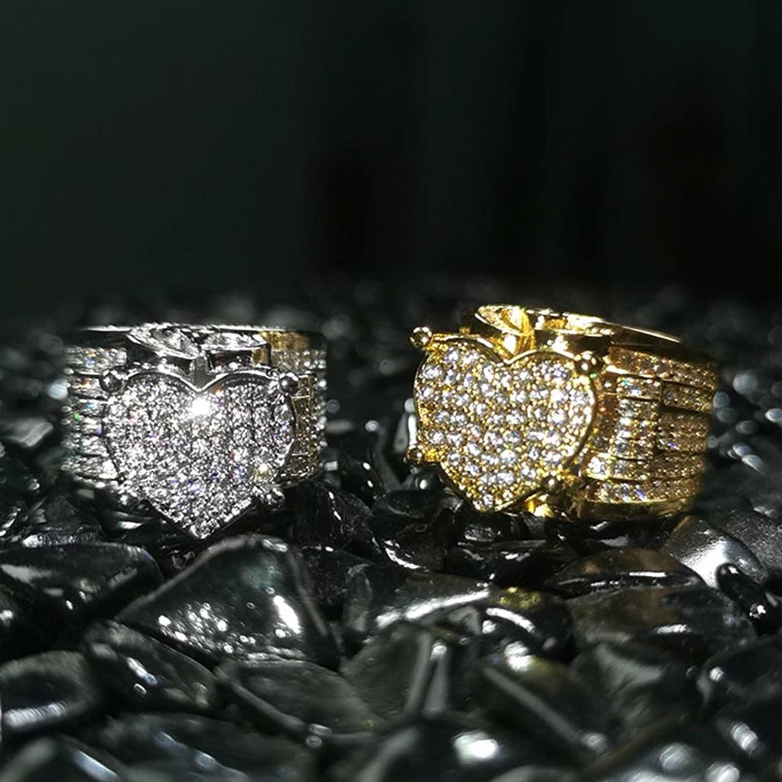 Shiny Heart Iced Out Jewelry 5A Cz Stones Engagement Luxury Diamond ...