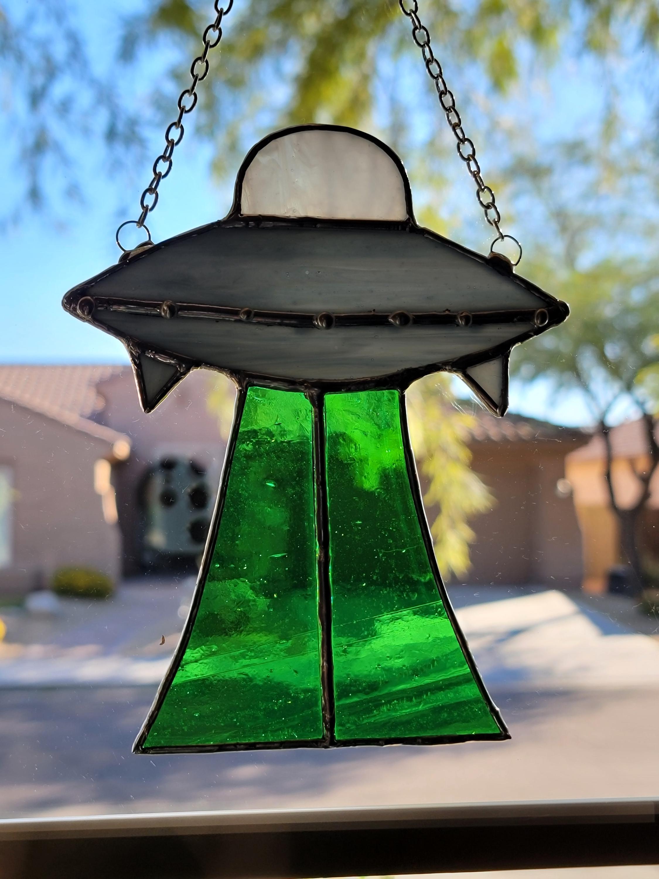 Alien Spaceship Stained Glass Sun Catcher - Etsy