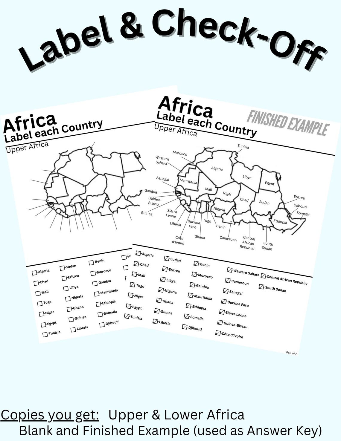 Printable Africa Map Worksheet Bundle: Learn, Color, Label (PNG PDF JPG ...