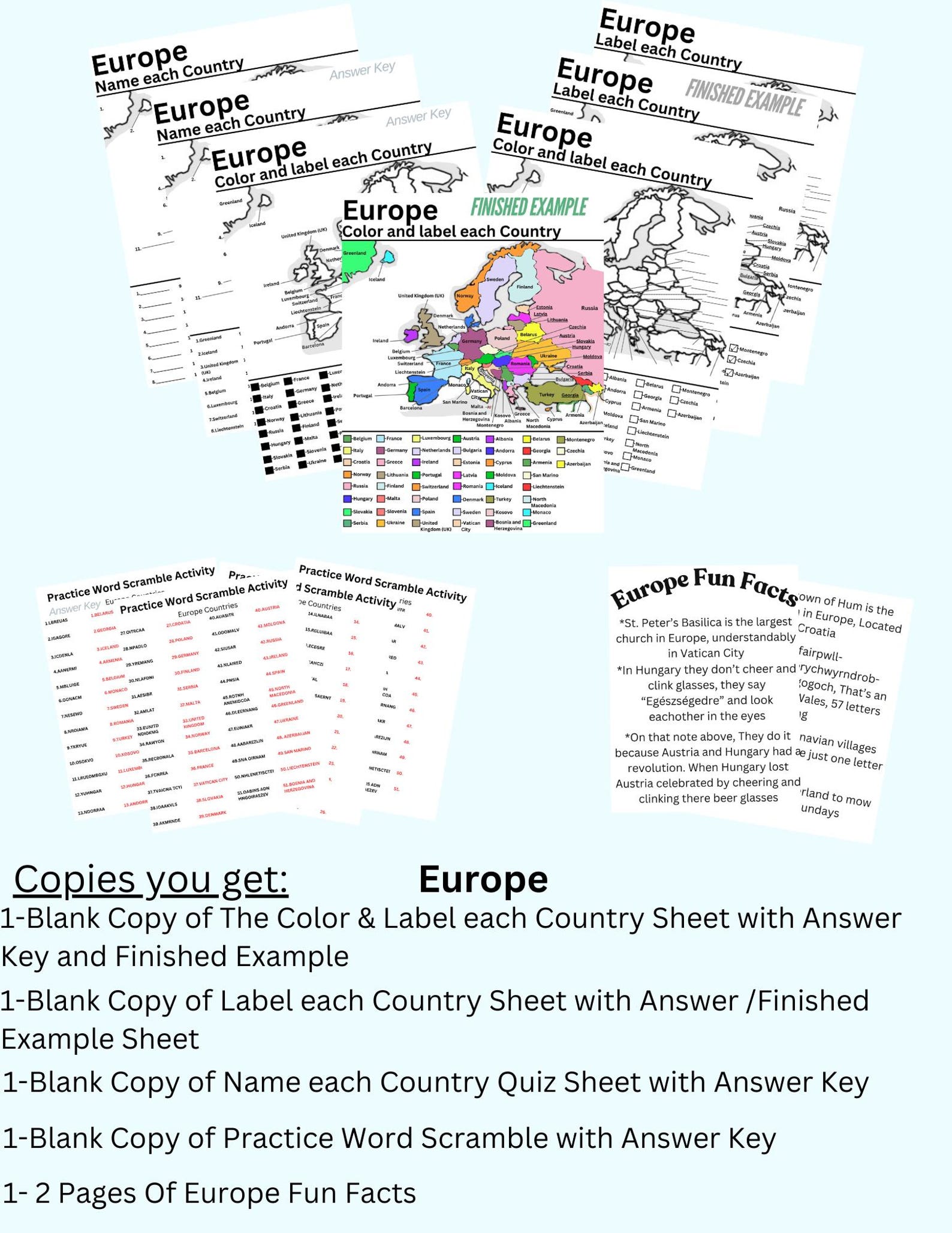 Printable Europe Countries Map Worksheet Bundle, Everything to Learn ...