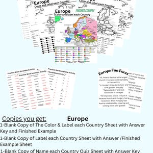 Printable Europe Countries Map Worksheet Bundle, Everything to Learn ...