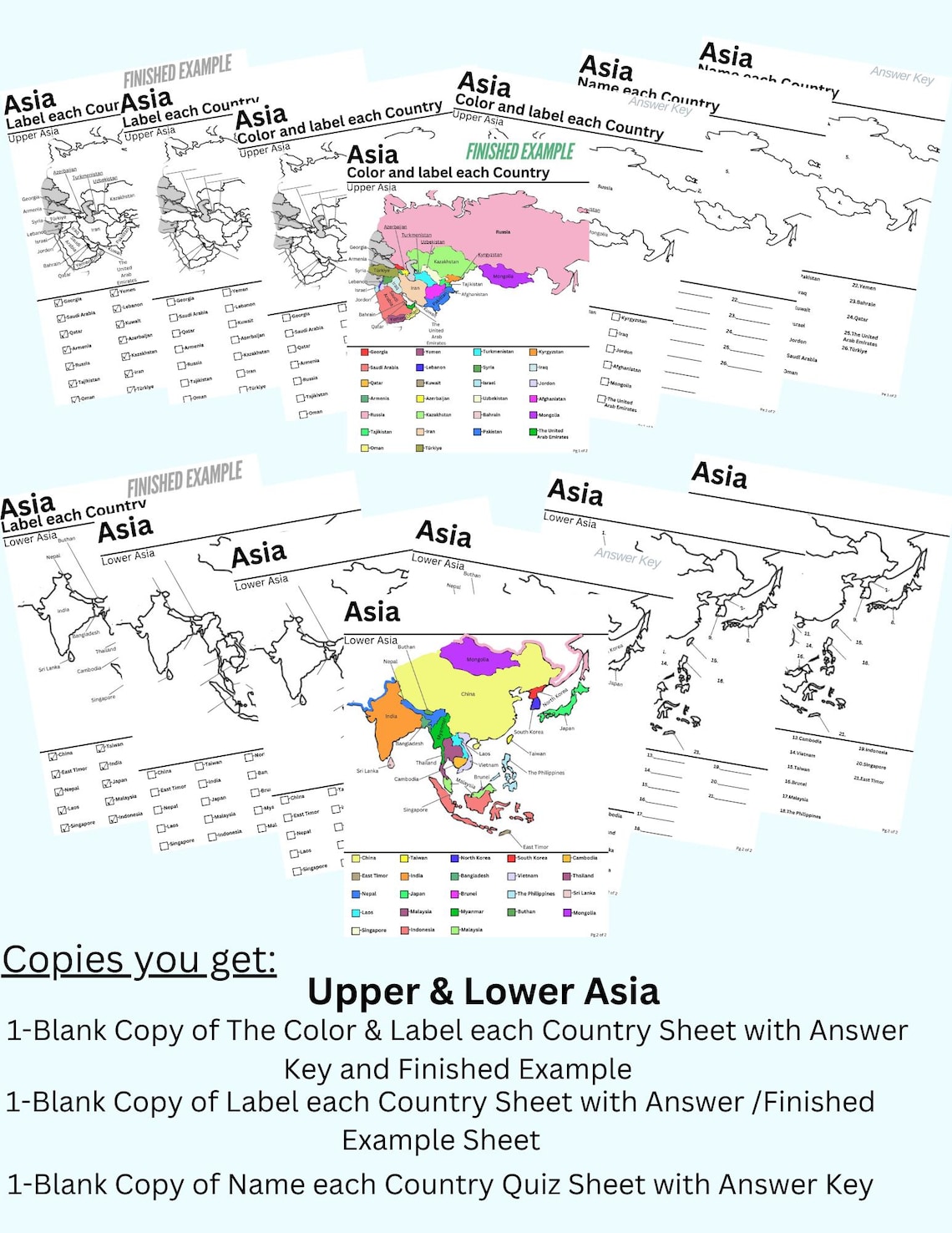 Printable Asia Countries Map Worksheet Bundle, Everything to Learn ...