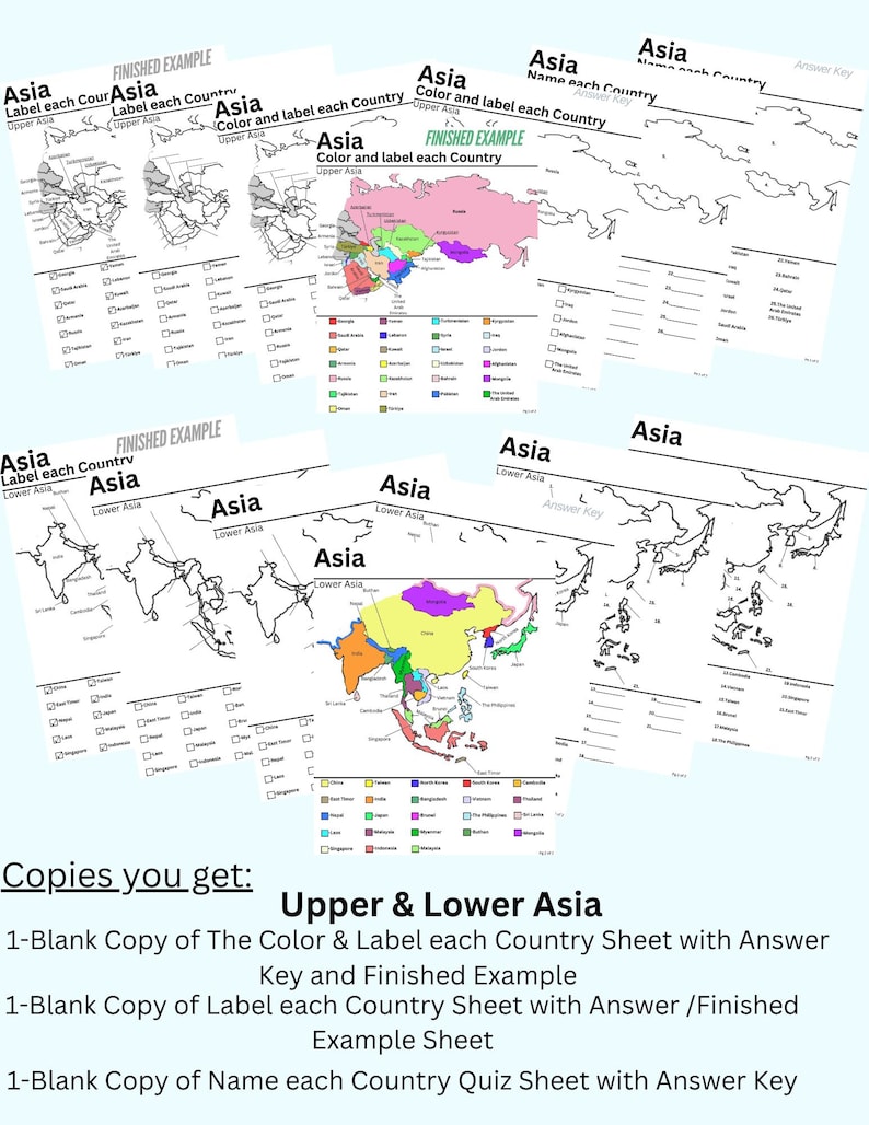 Printable Asia Countries Map Worksheet Bundle, Everything to Learn ...