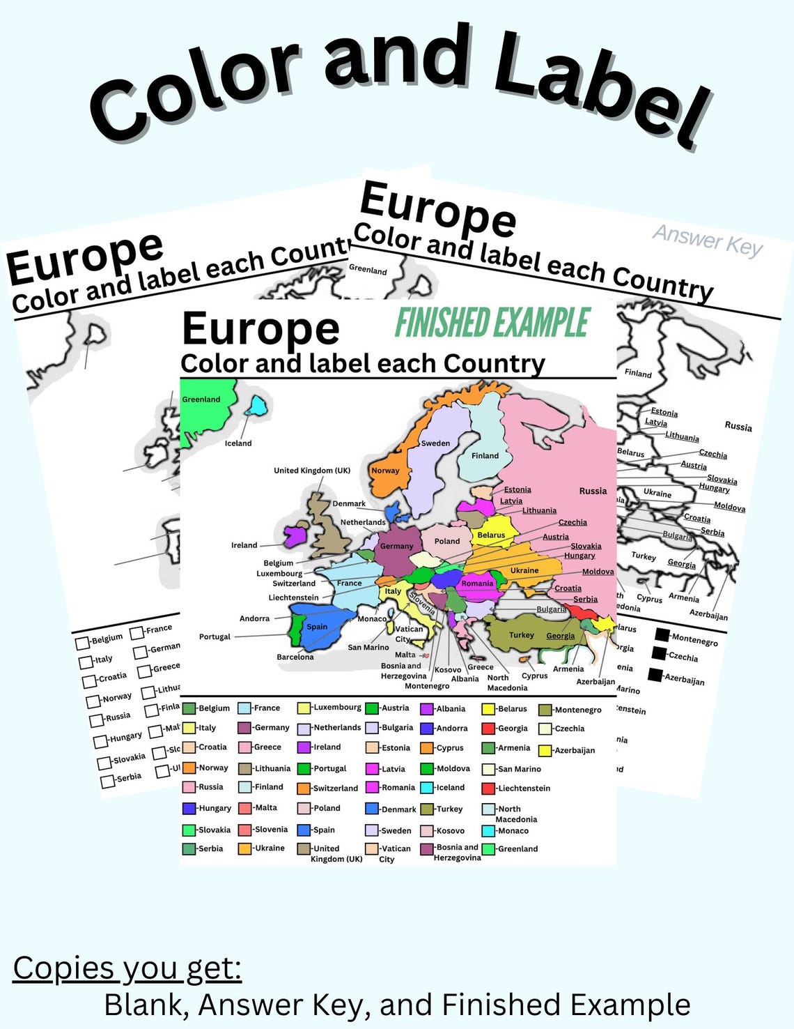 Printable Europe Countries Map Worksheet Bundle, Everything to Learn ...