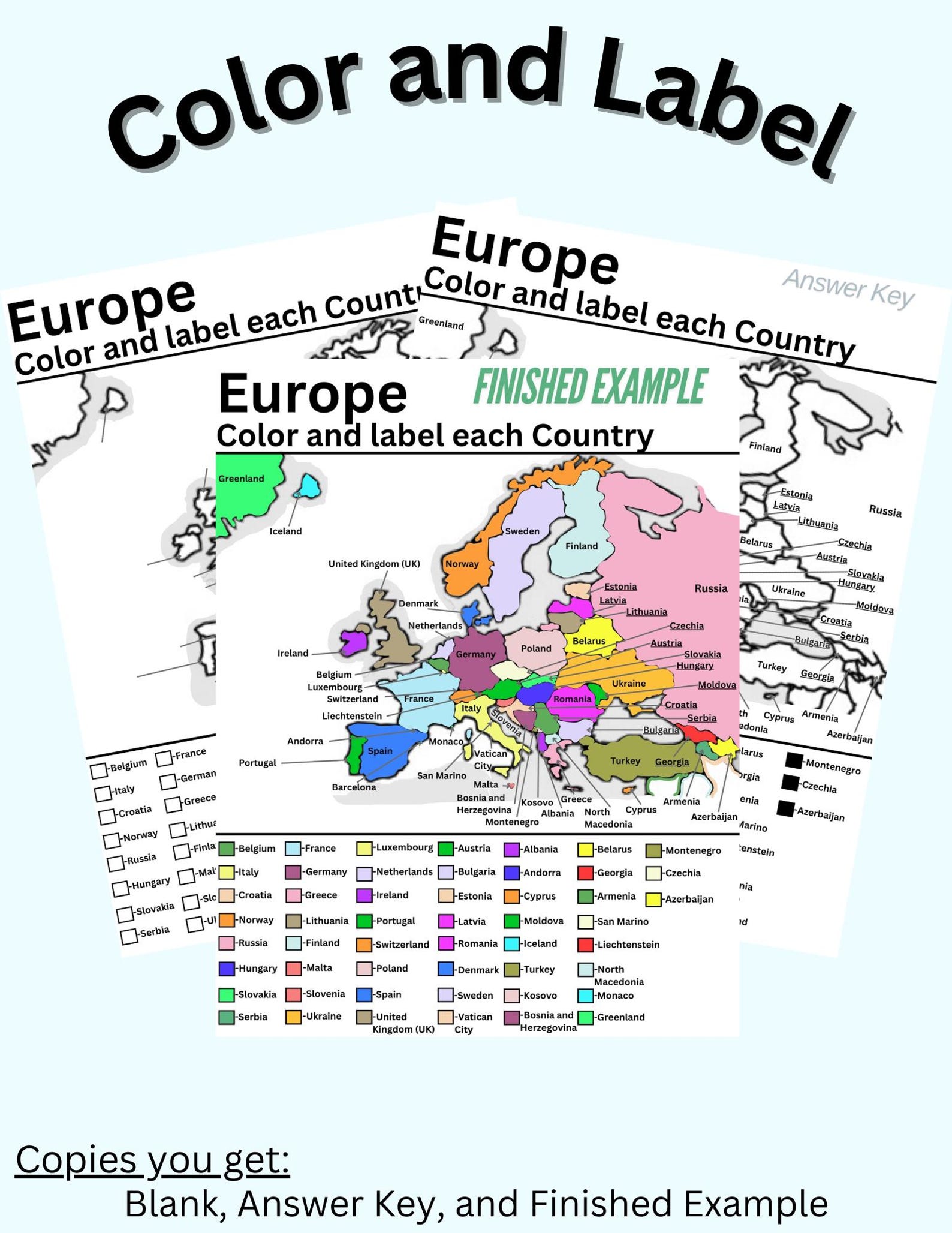 Printable Europe Countries Map Worksheet Bundle, Everything to Learn ...