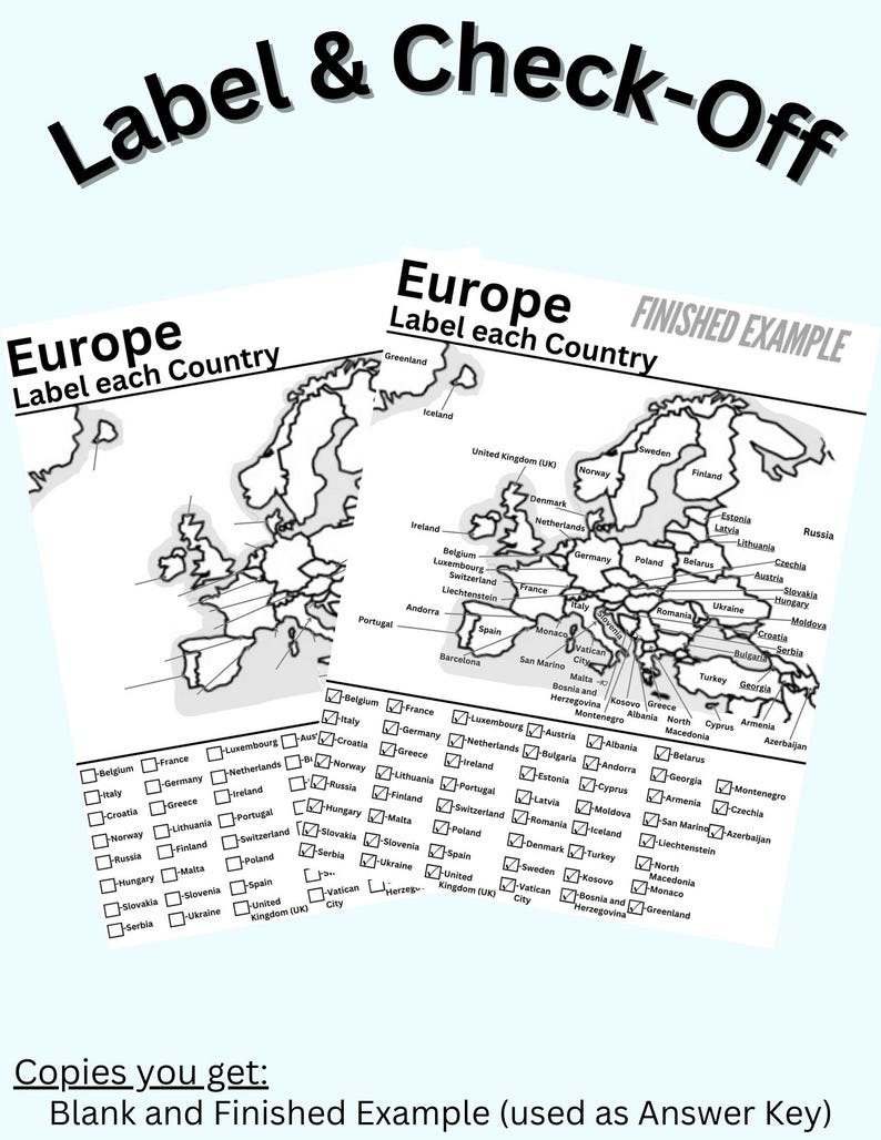 Printable Europe Countries Map Worksheet Bundle, Everything to Learn ...
