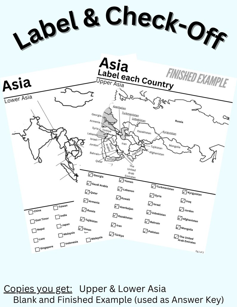 Printable Asia Countries Map Worksheet Bundle, Everything to Learn ...