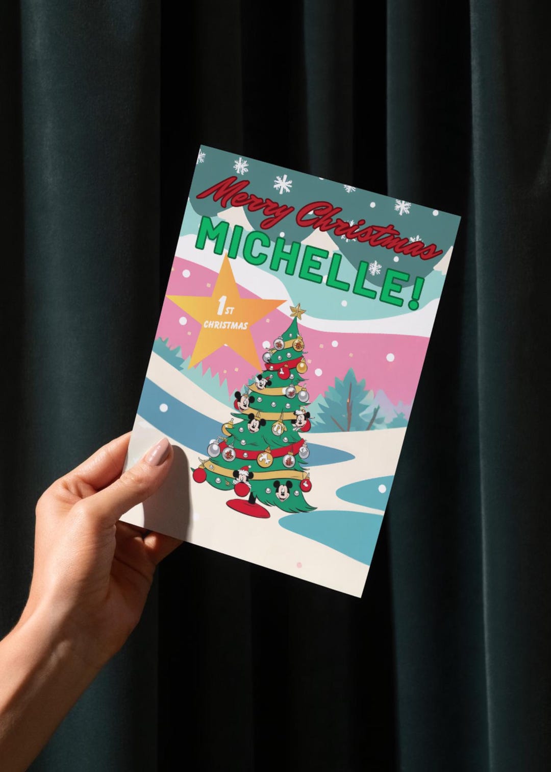 Minnie-mickey Mouse Christmas Card Customizable Digital Print Easy ...