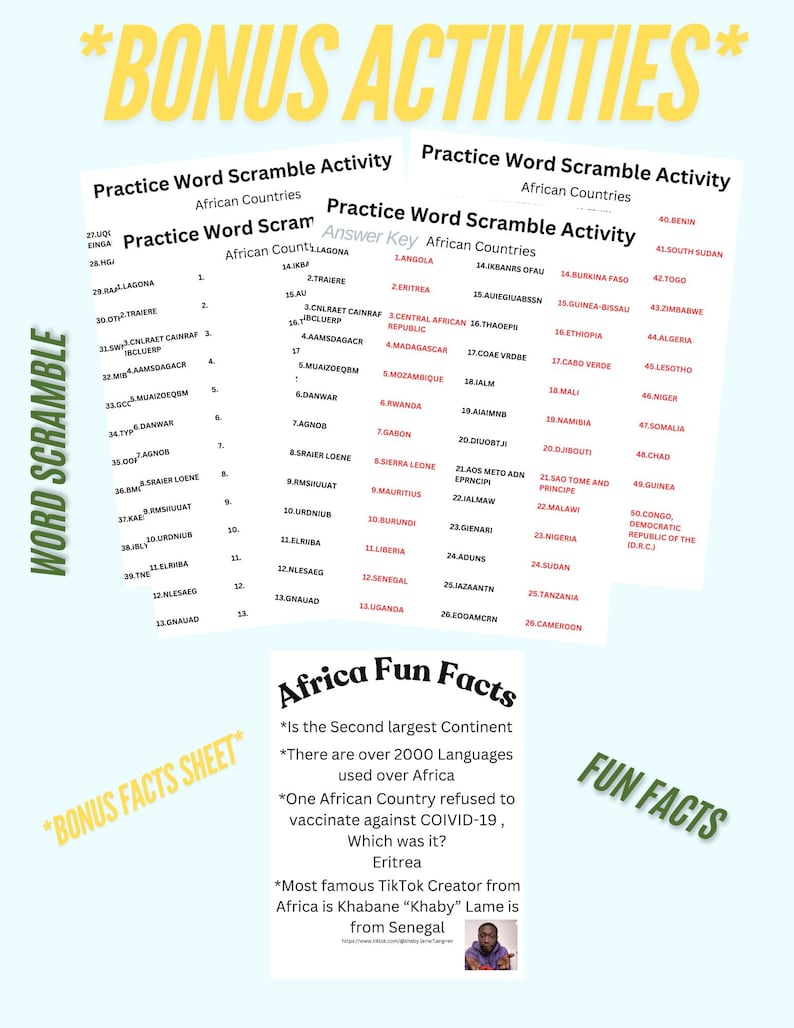 Printable Africa Map Worksheet Bundle: Learn, Color, Label (PNG PDF JPG ...