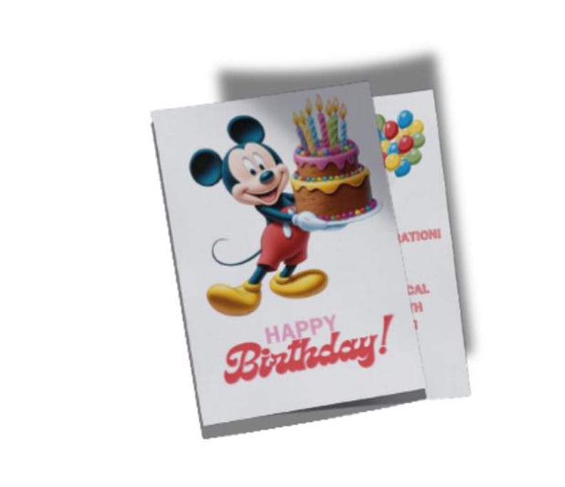 Mickey Mouse Birthday Card Digital Print Happy Birthday Kids Printable ...