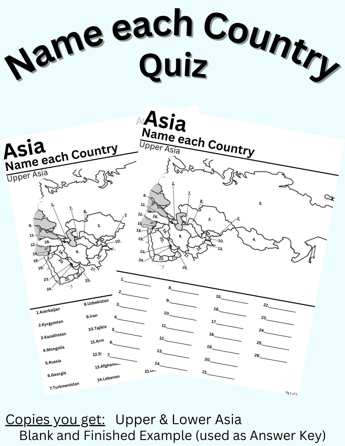 Printable Asia Countries Map Worksheet Bundle, Everything to Learn ...
