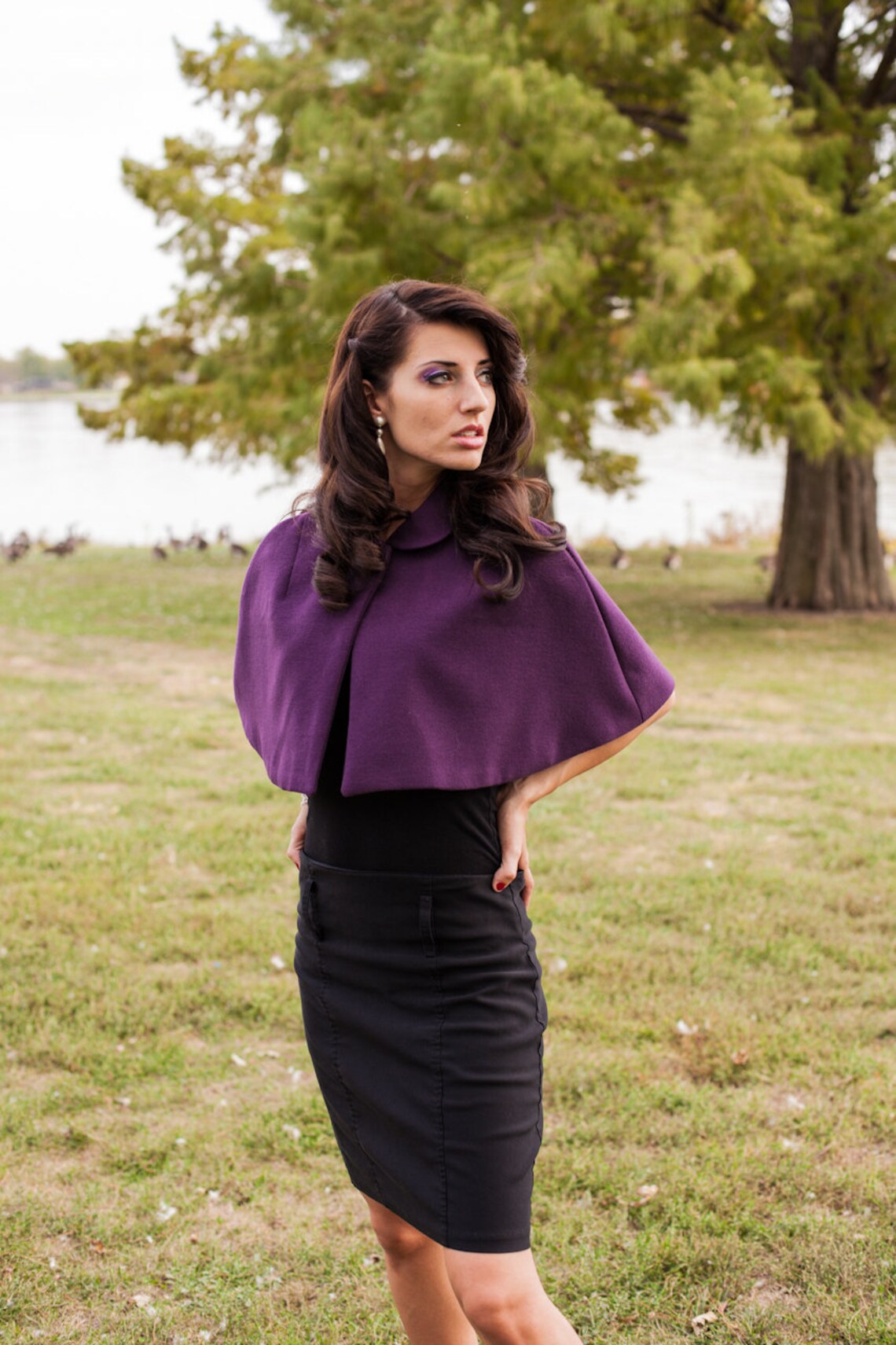 Retro Short Cape Coat Jacket 1950's Peter Pan Collar Capelet, Elbow ...