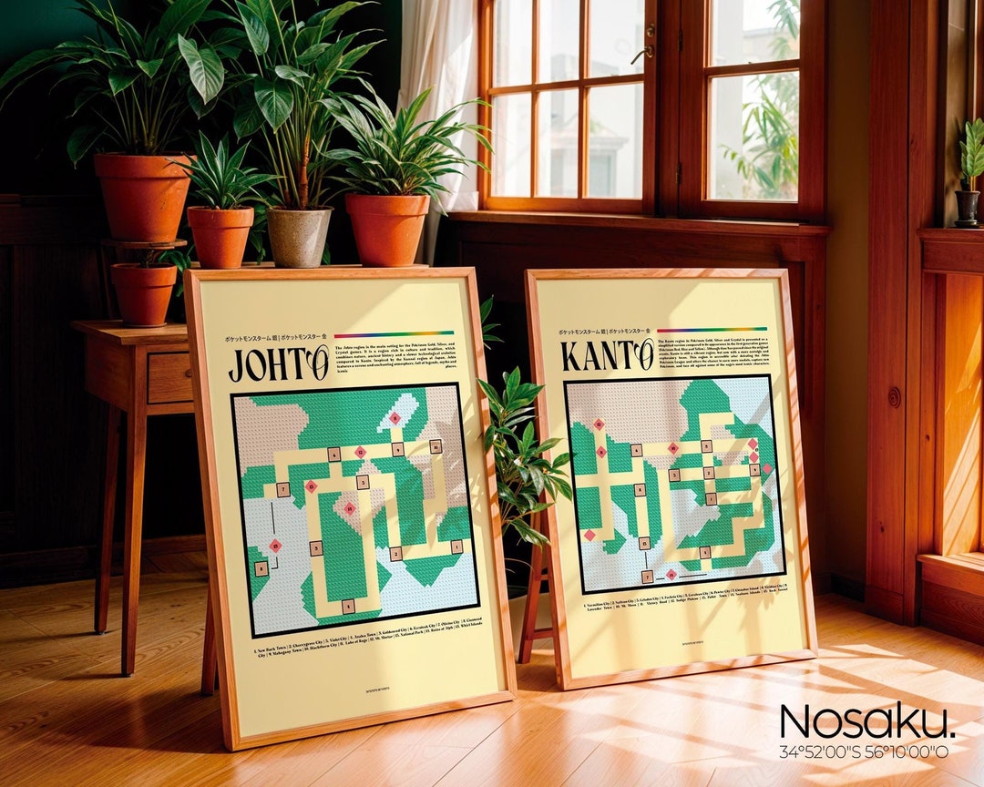 Pokemon Johto & Kanto Map / 2 Posters / Cartoon Poster / Wall Art ...