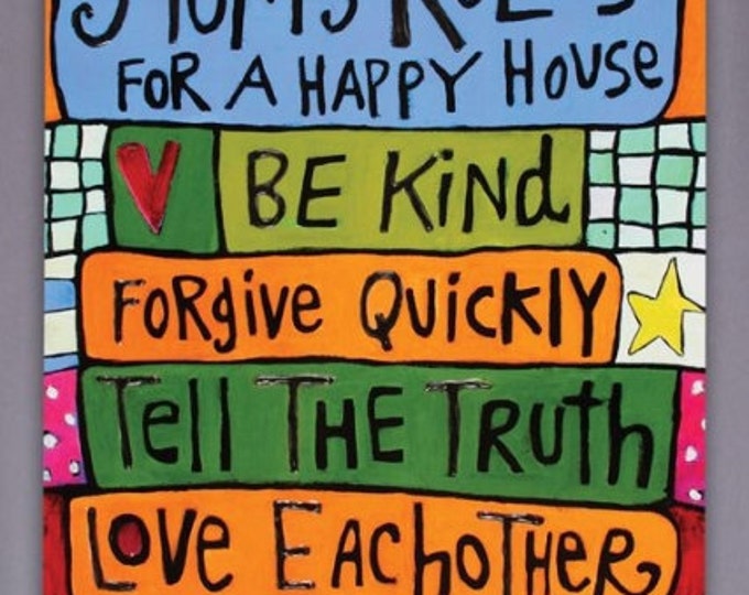 Mom's Rules for A Happy House- Art Canvas - Etsy
