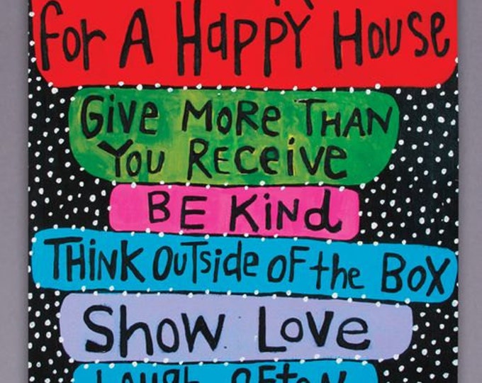 Mom's Rules for A Happy House- Art Canvas - Etsy