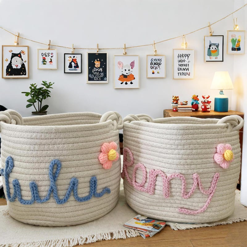 Embroidered Rope Baskets - Etsy