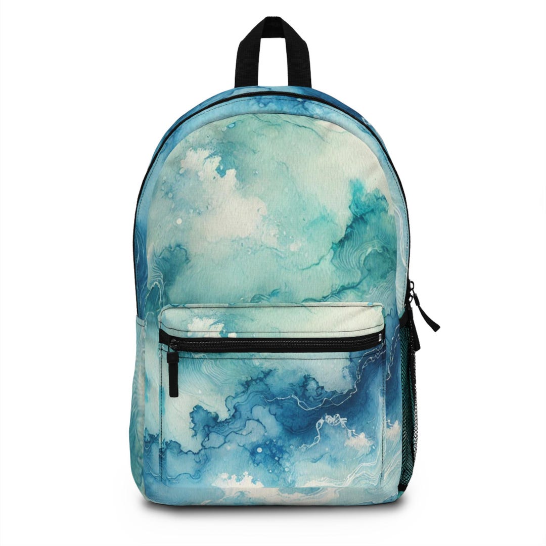 Watercolor Ocean Swirl Backpack, Blue Teal White School Bag, Abstract ...
