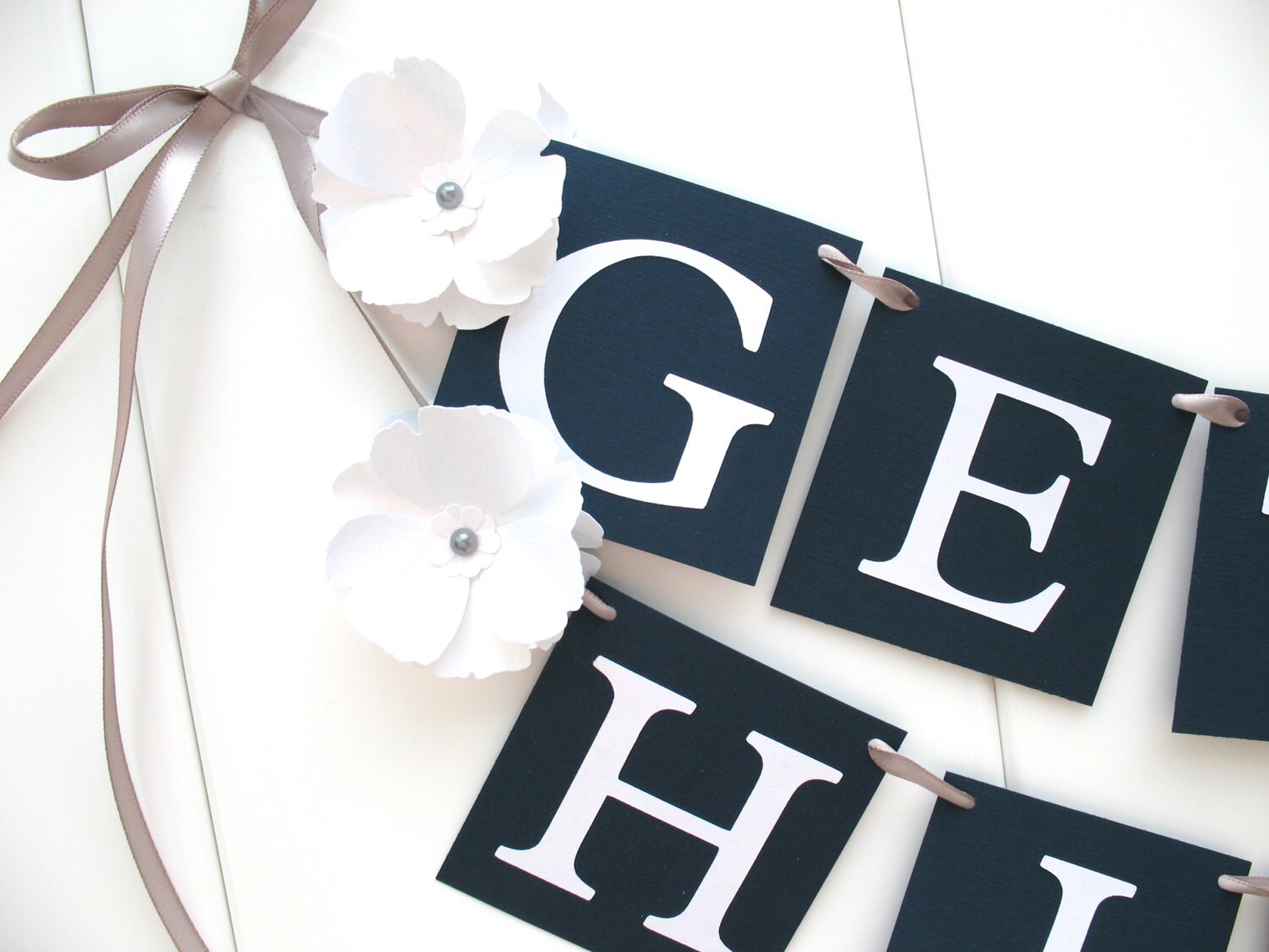 Getting Hitched Engagement Wedding Banner Navy and Silver | Etsy