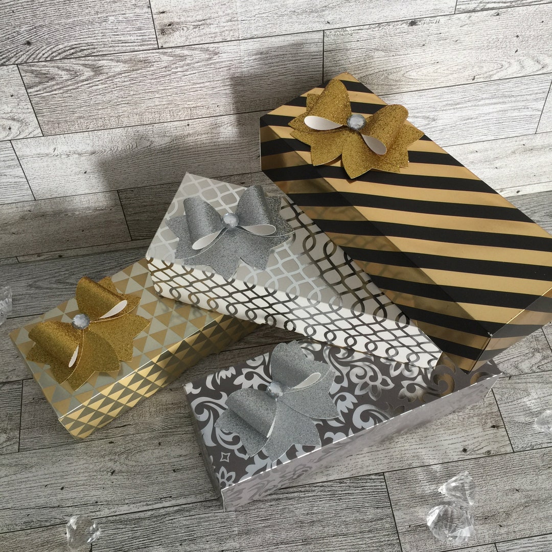 Gift Boxes, Gold Silver Gift Boxes, Gold Pattern Gift Boxes, 50th ...