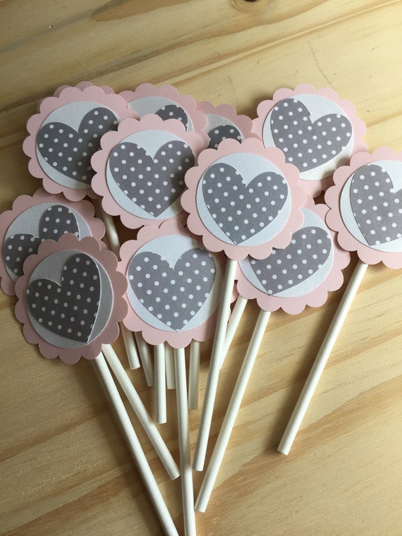 Cupcake Toppers Pink Heart Cupcake Toppers Valentine Toppers Happy ...