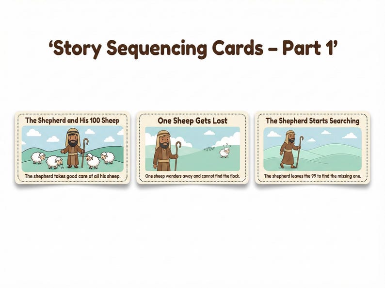 The Lost Sheep Bible Story Sequencing Cards | Sunday School Printable ...