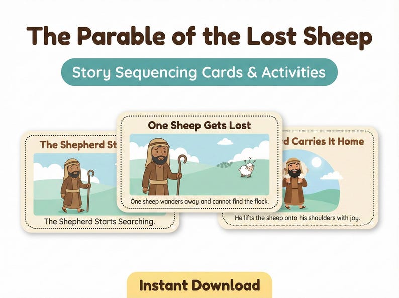 The Lost Sheep Bible Story Sequencing Cards | Sunday School Printable ...