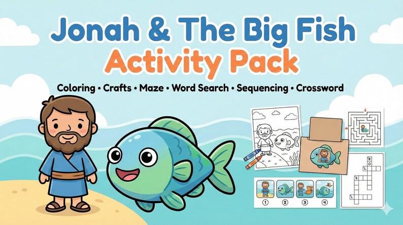 Jonah & the Big Fish Bible Activities|coloring Pages, Crafts, Maze ...