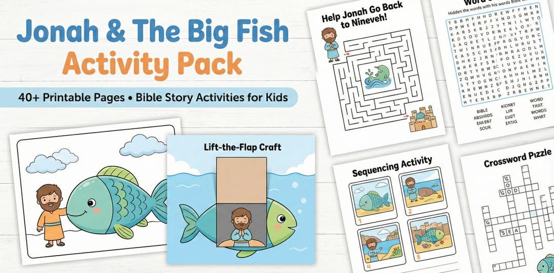 Jonah & the Big Fish Bible Activities|coloring Pages, Crafts, Maze ...